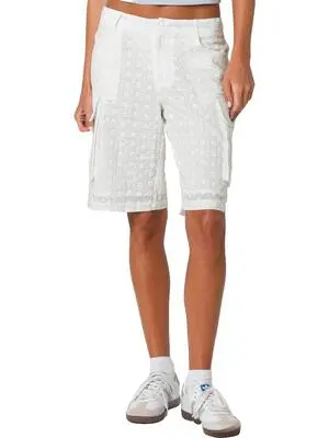 EDIKTED Eyelet Cargo Bermuda Shorts - White