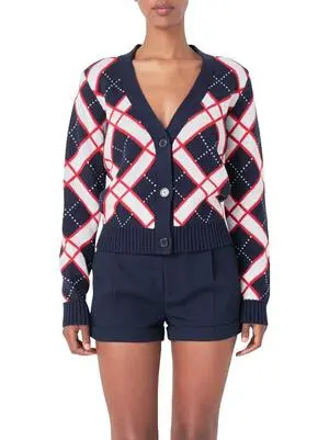 Endless Rose Diamond Pattern Cardigan - Navy Multi
