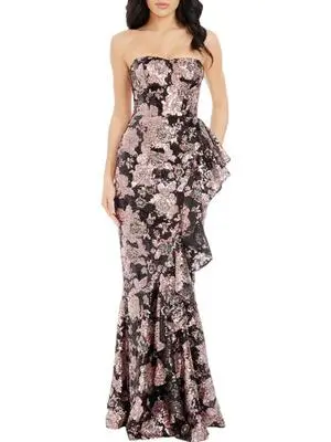 Dress The Population Paris Sequin Ruffle Strapless Gown - Dusty Rose Multi