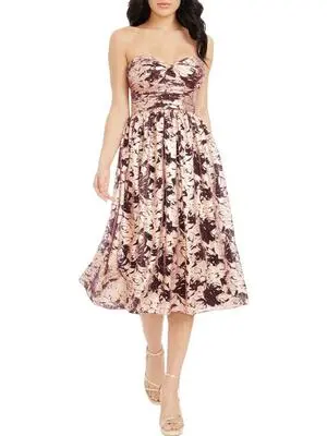 Dress The Population Mandy Floral Cocktail Dress - Copper Multi