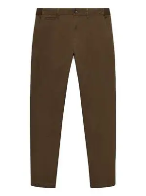 Mango Flat Front Tapered Crop Stretch Cotton Chinos Brown