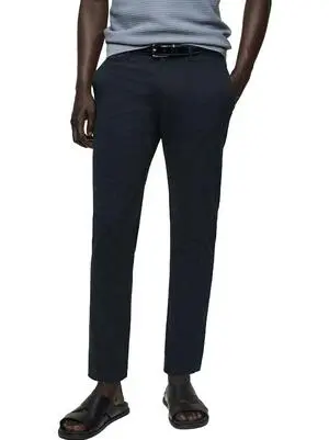 Mango Flat Front Tapered Crop Stretch Cotton Chinos - Dark Navy