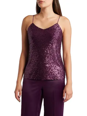 Anne Klein Sequined Camisole - Deep Plum