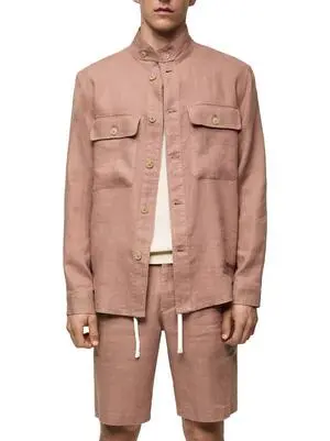 Mango Linen Button-up Shirt Jacket - Pastel Pink