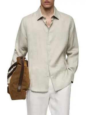 MANGO Regular Fit Linen Button-up Shirt
