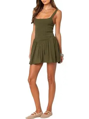 EDIKTED Smocked Minidress - Olive