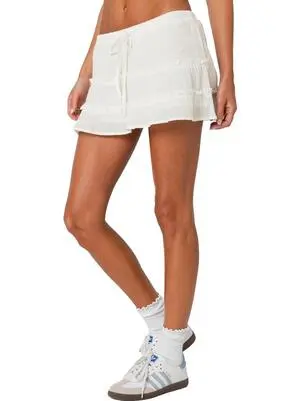 EDIKTED Lora Tiered Cotton Miniskirt - White