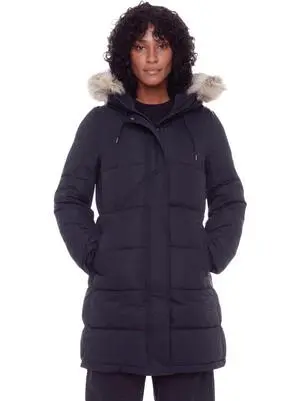 ALPINE NORTH Aulavik Vegan Down Mid-length Hooded Parka Coat - Black