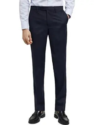 Mango Superslim Fit Flat Front Stretch Dress Pants - Dark Navy
