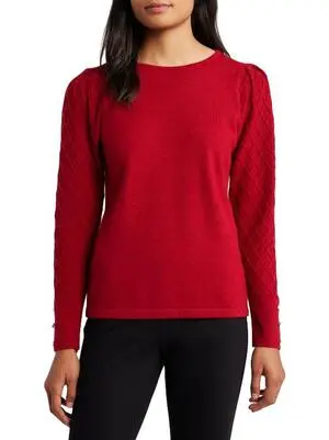 Anne Klein Diamond Stitch Sleeve Button Cuff Sweater - Titian Red