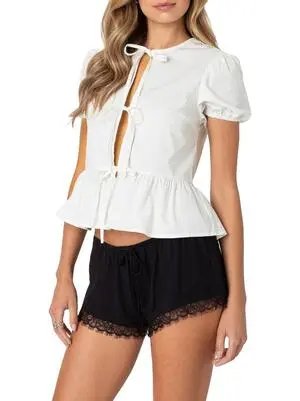 EDIKTED Tie Front Top - White
