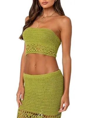 EDIKTED Ida Open Knit Tube Top - Green