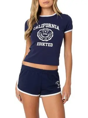 EDIKTED California Crop Graphic T-shirt - Navy