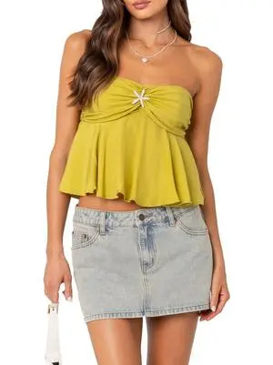 EDIKTED Strapless Starfish Embellished Top - Green