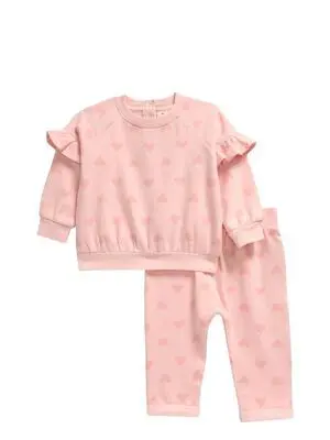 TUCKER + TATE Tucker + Tate Ruffle Trim Sweatshirt & Sweatpants Set Pink English Aurora Hearts