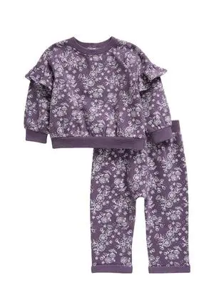 TUCKER + TATE Tucker + Tate Ruffle Trim Sweatshirt & Sweatpants Set Purple Montana Finley Floral