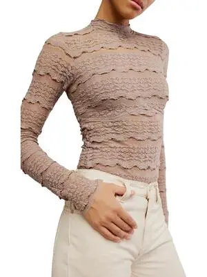 Free People Floral Lace Detail Bodysuit - Mocha Meringue