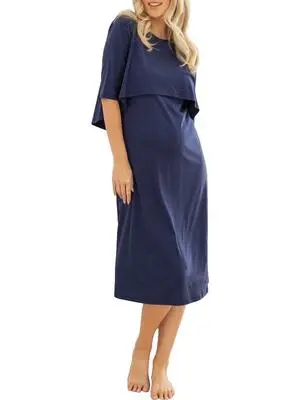 ANGEL MATERNITY Nursing Midi Dress - Navy