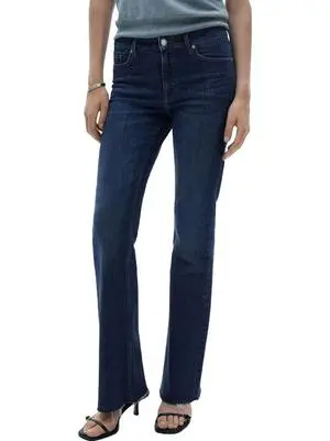 Mango MANGO Frayed Mid-Rise Flare Jeans Dark Blue