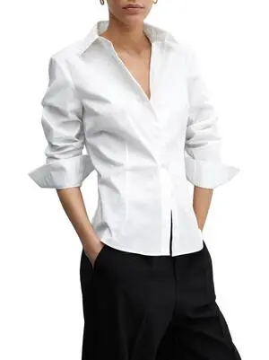 Mango MANGO Fitted Button-Up Shirt White