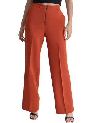 Dkny DKNY Double Weave Wide Leg Trousers Russet