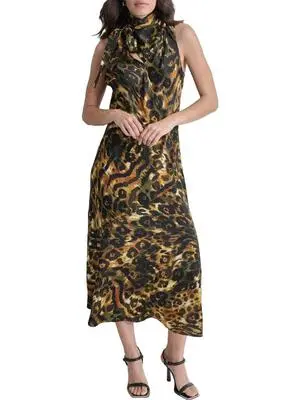 Dkny DKNY Print Tie Neck Dress Autumn Mix Animal