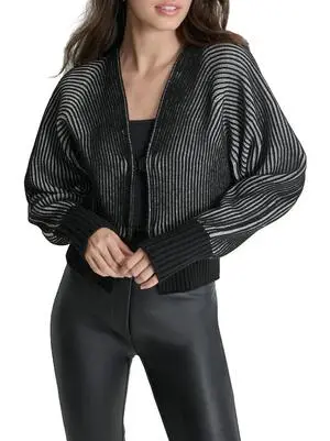 Dkny DKNY Contrast Rib Cardigan Black/ivory
