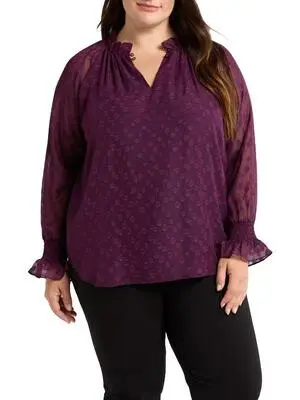 Anne Klein Ruffle Chiffon Blouse - Deep Plum