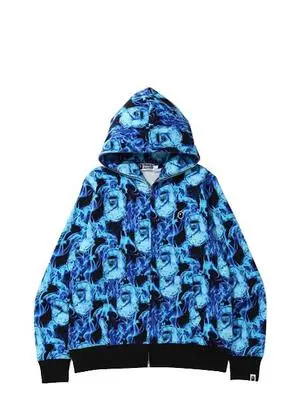 A BATHING APE Flame Wide Full Zip Hoodie - Blue
