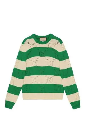 Gucci Gg Lace Striped Knit Sweater - Green
