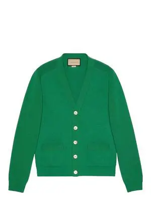 Gucci Logo Patch Buttoned Cardigan - Green