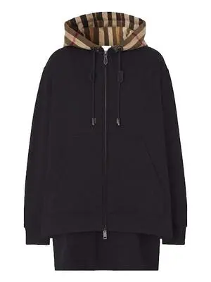 Burberry Check Hood Zip-up Hoodie - Black Beige
