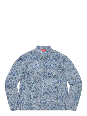 Supreme Script Jacquard Denim Trucker Jacket - Blue