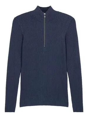 Anatomie Stacey Ribbed Quarter Zip Turtleneck Top - Blue
