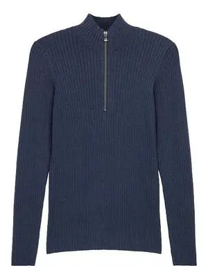 Anatomie Stacey Ribbed Quarter Zip Turtleneck Top - Blue