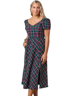 HOPE & HENRY Organic Sweetheart Dress - Festive Green Plaid