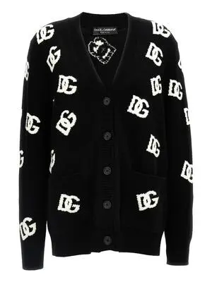 Dolce & Gabbana Jacquard Logo Wool Cardigan - White/black