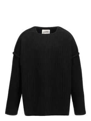 JIL SANDER Geometric Neckline Ribbed Sweater - Black