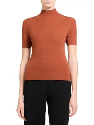 Theory Leenda Short Sleeve Mock Neck Sweater - Umber