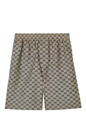 Gucci Gg Linen Blend Shorts - Beige And Blue