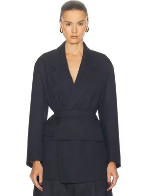 Bottega Veneta Double Breasted Blazer - Black & Blue Melange