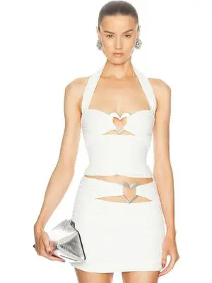 AREA AREA Ruched Halter Top Off White