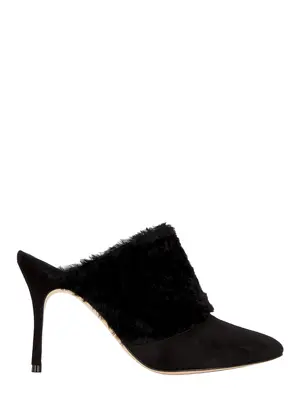 Manolo Blahnik Pelos 90 Suede Mule - Black