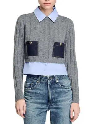 Sandro Jules Layered-look Sweater - Grey