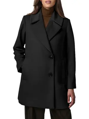 Bernardo Oversized Lapel Wool Blend Swing Coat - Black
