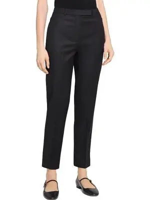 Theory High Waisted Flannel Tapered Trousers - Black