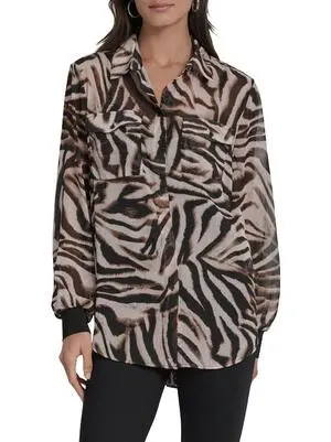 Dkny Floral Print Long Sleeve Shirt - Blurred Zebra