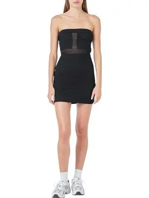 GREY LAB Illusion Inset Strapless Minidress - Black