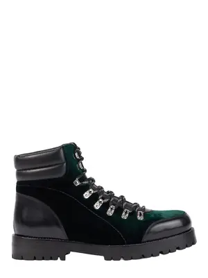 Manolo Blahnik Janka Leather-trimmed Velvet Combat Boots - Green