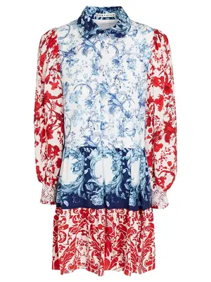 Alice + Olivia Paulie Printed Cupro Mini Shirt Dress - Light Blue